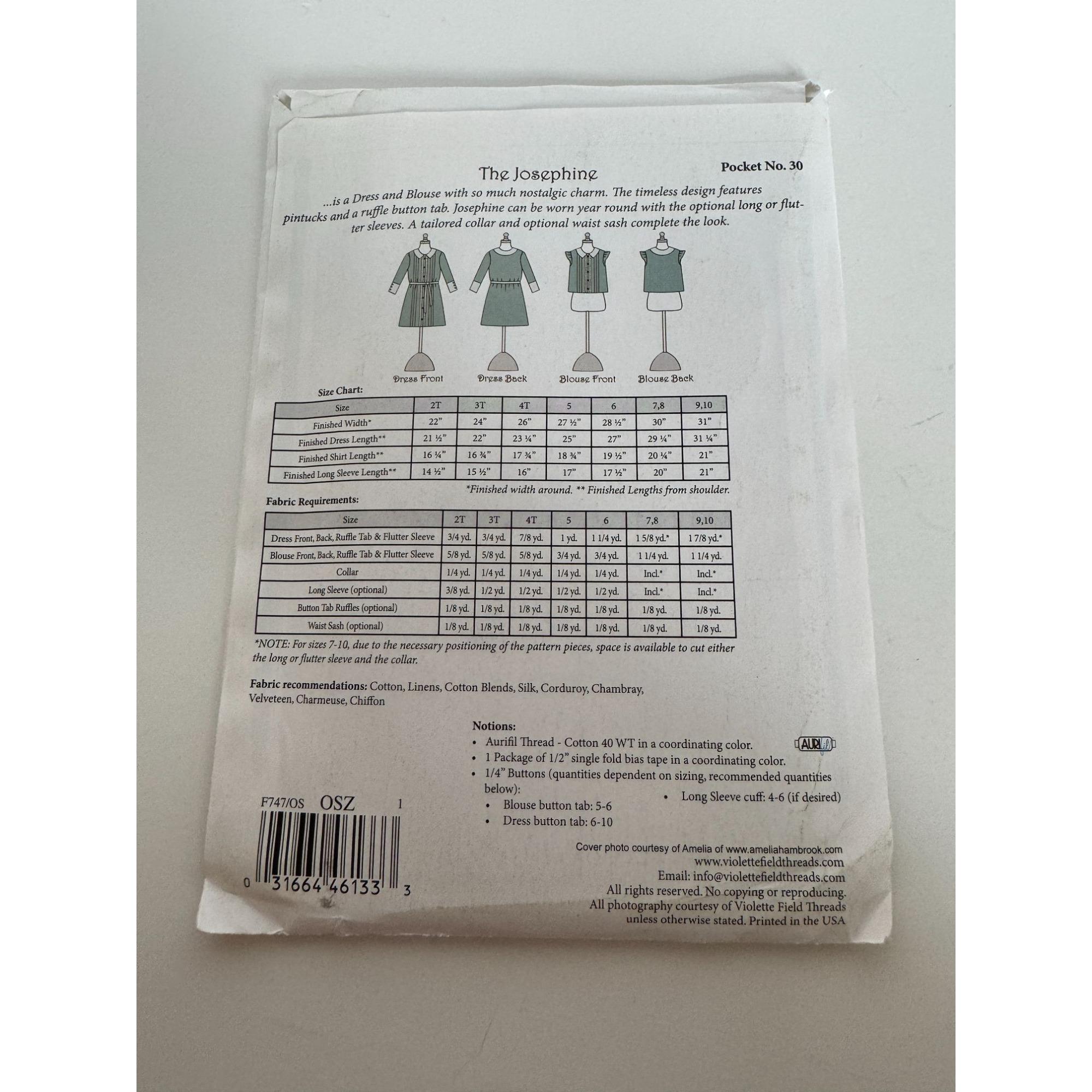 Violette Field Threads Sewing Pattern F747 Josephine Pintucked Blouse Dress UC - Etsy