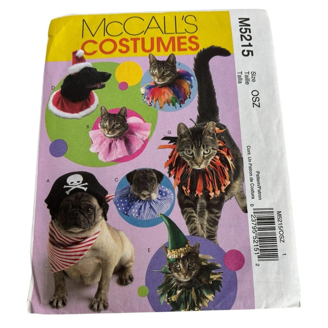 Mccalls Sewing Pattern M5215 Pet Halloween Costumes Cat Dog Hats ...