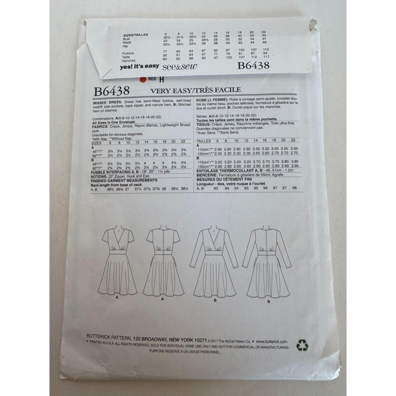Butterick Sewing Pattern B6438 Summer Dress Easy See and Sew Sizes 6-22 ...