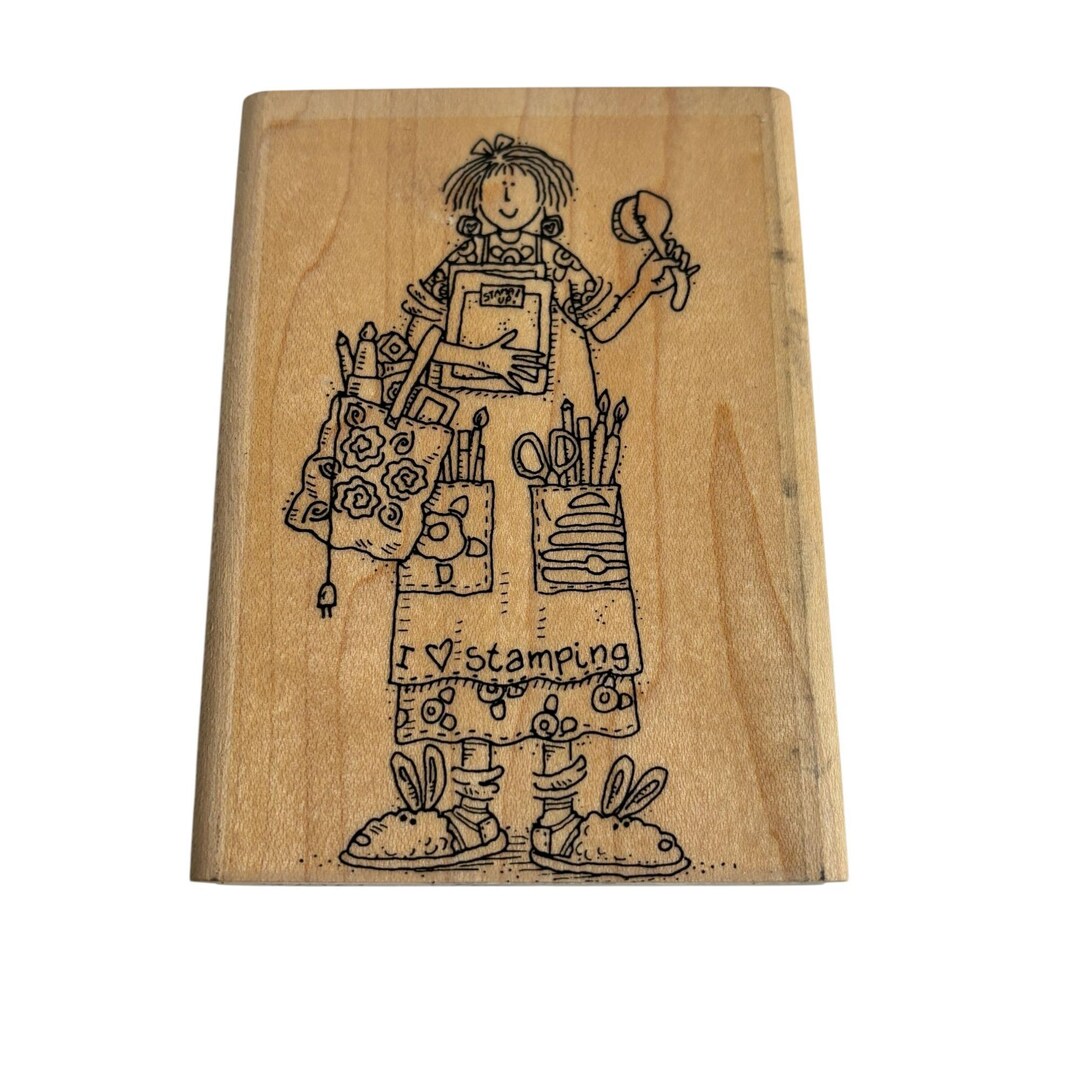 Stampin up Wood Mounted Rubber Stamp Crafty Girl Artist Stamping Hobby ...