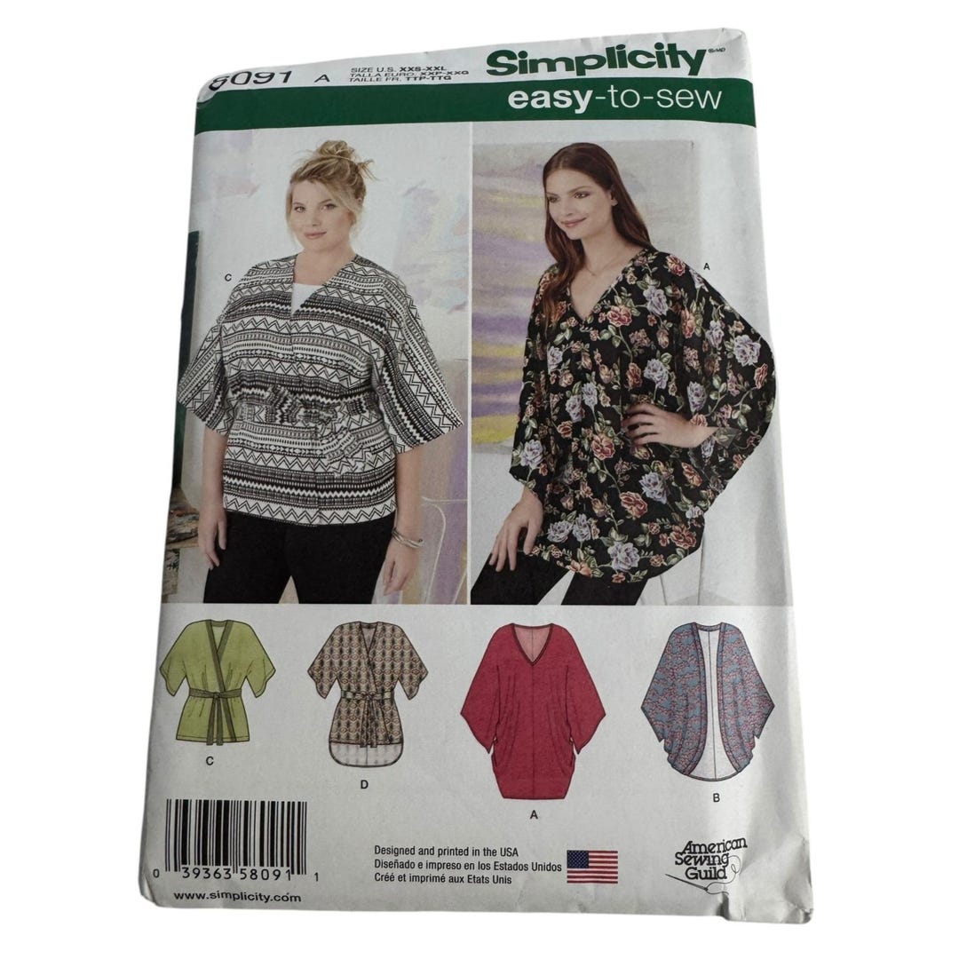 Simplicity Sewing Pattern 8091 Kimono Style Pullover Dress Top Wrap 4 ...