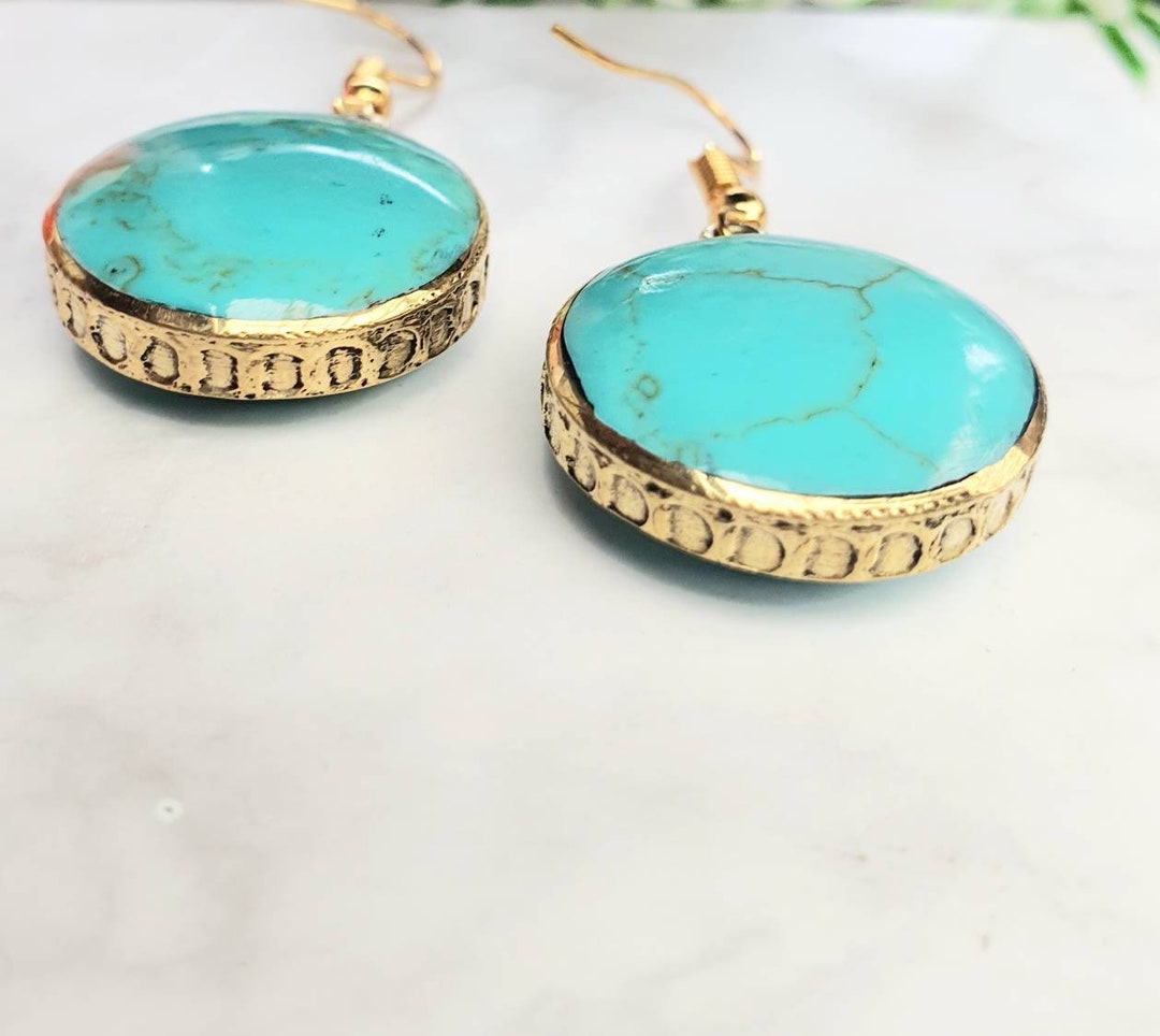 Türkis tropfen gold ohrringe,rund,frauen,schlicht,18k gold ohrringe ...