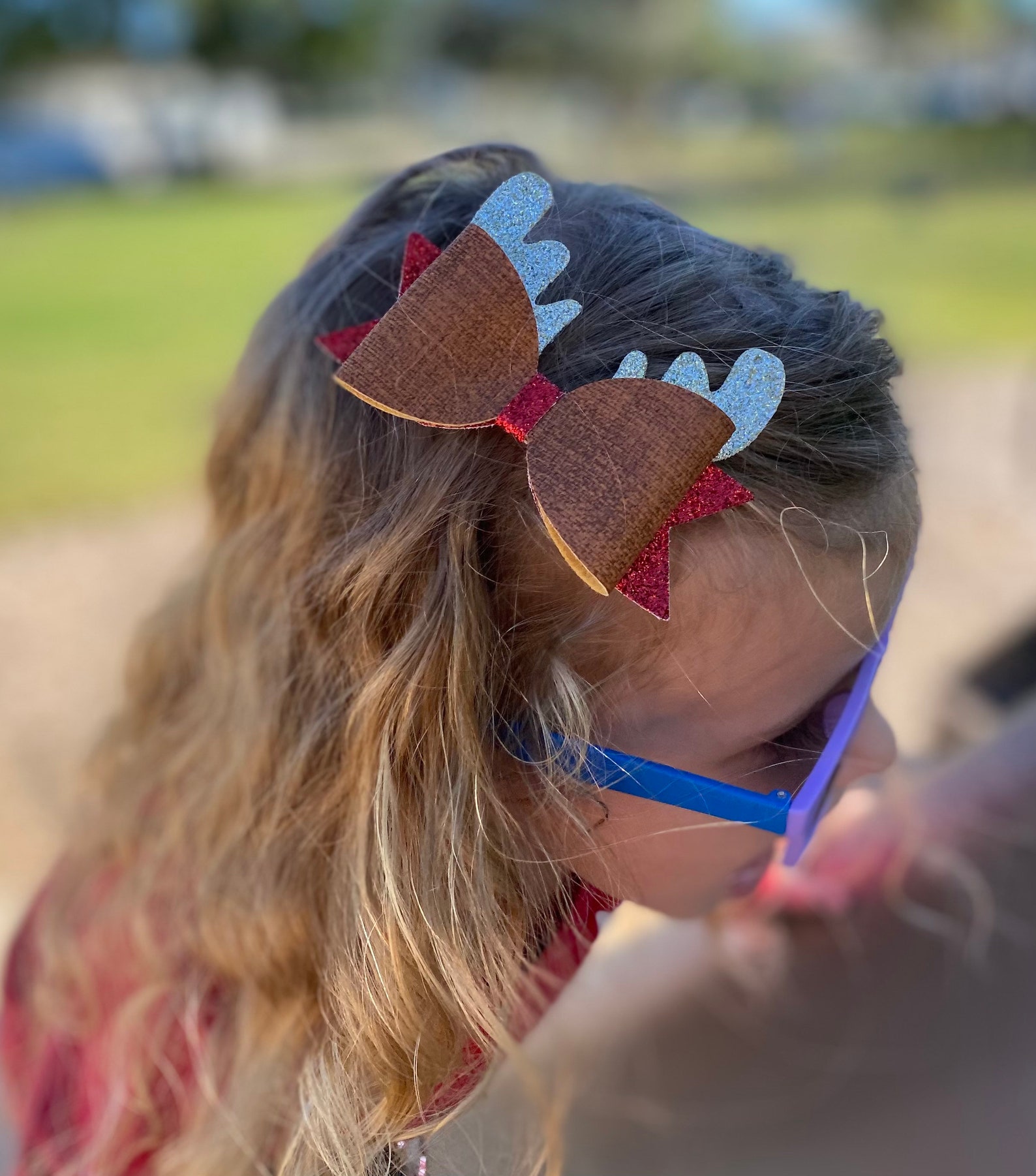 Reindeer Bow Christmas Bow Faux Leather Bow Reindeer Antlers Bow Large ...