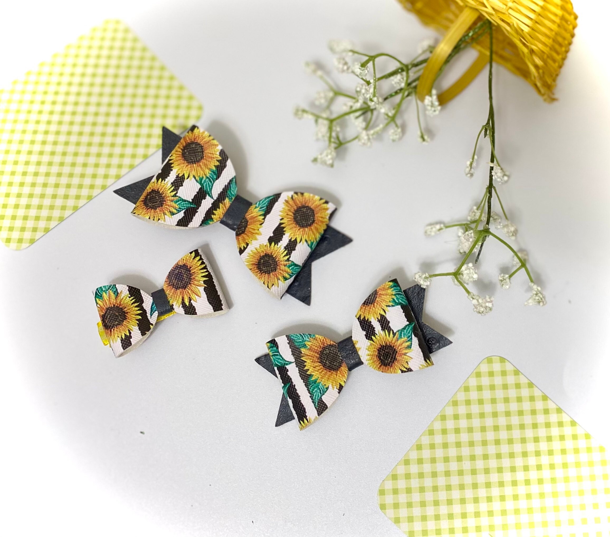 Sunflower Bow Sunflower Bows Faux Leather Bow Piggy | Etsy