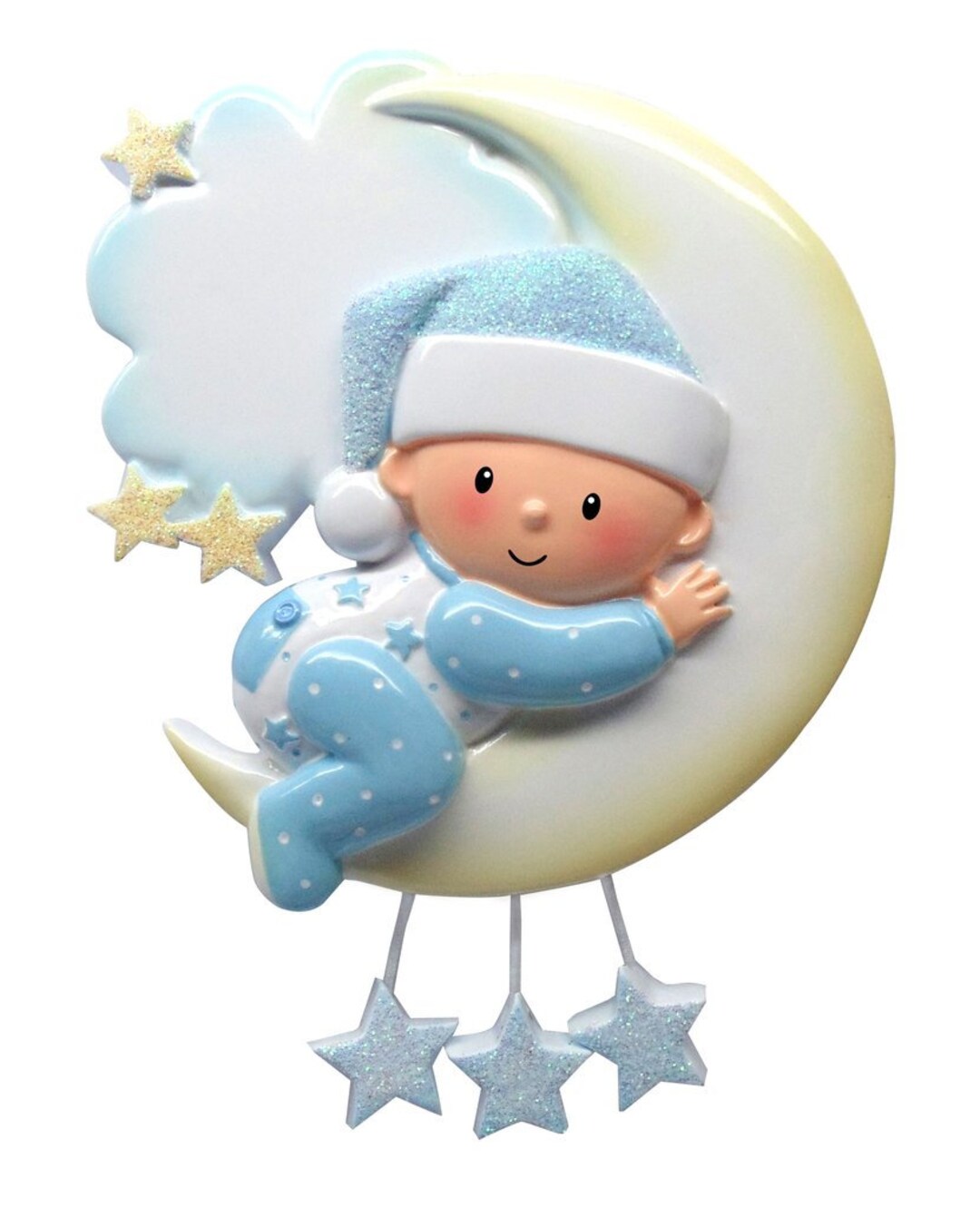 Baby on Moon Blue Personalized Christmas Ornament - Babys First ...