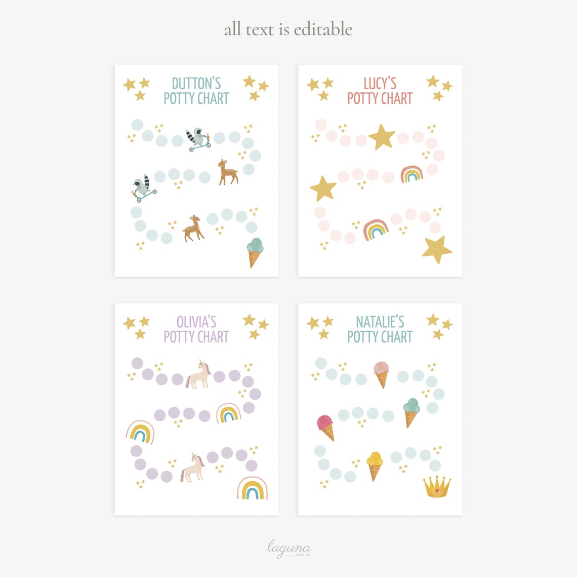 Editable Ice Cream Potty Chart | Potty Training Chart | Custom Sticker ...