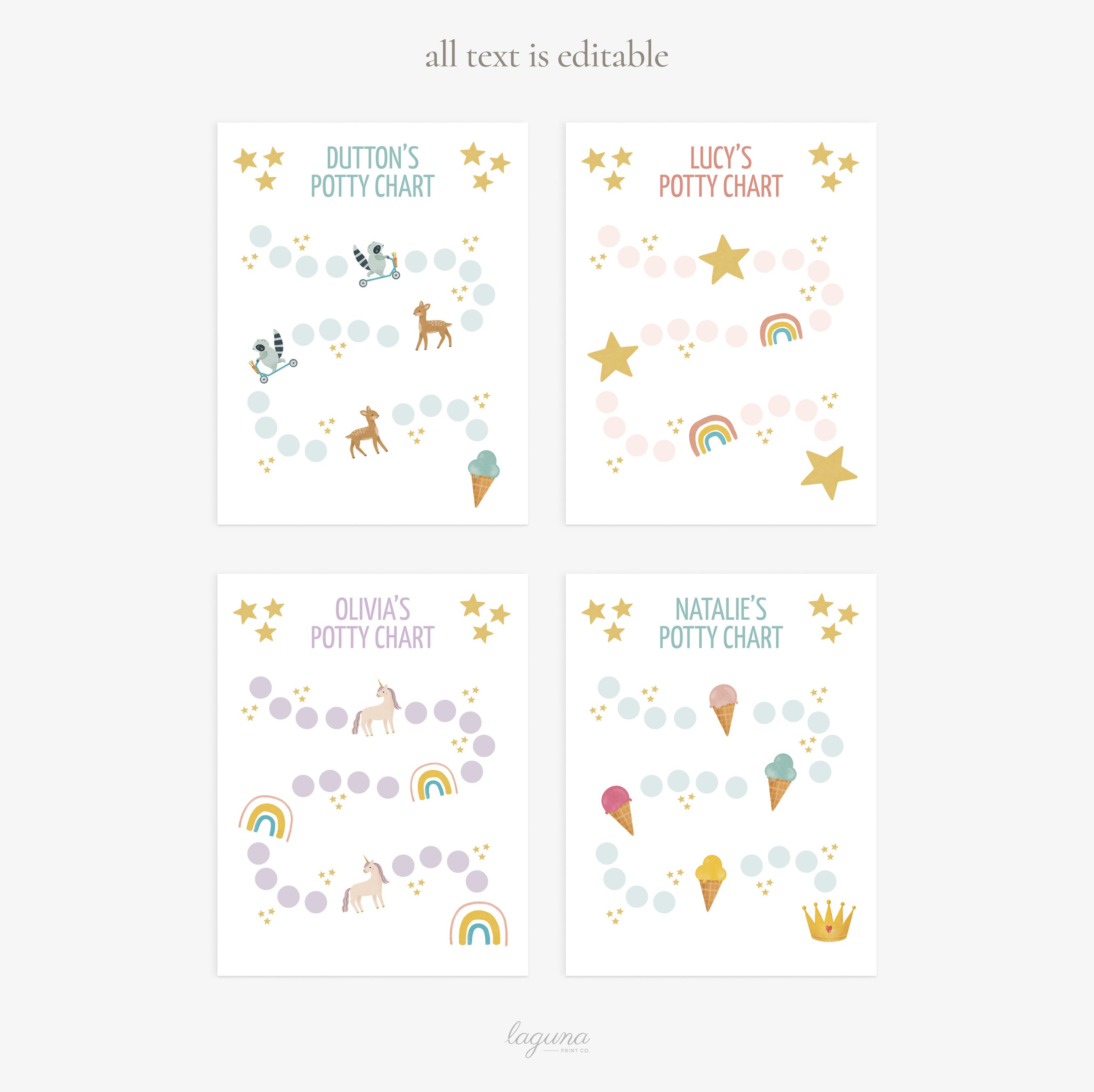 Editable Unicorn Potty Chart | Potty Training Chart | Custom Sticker ...