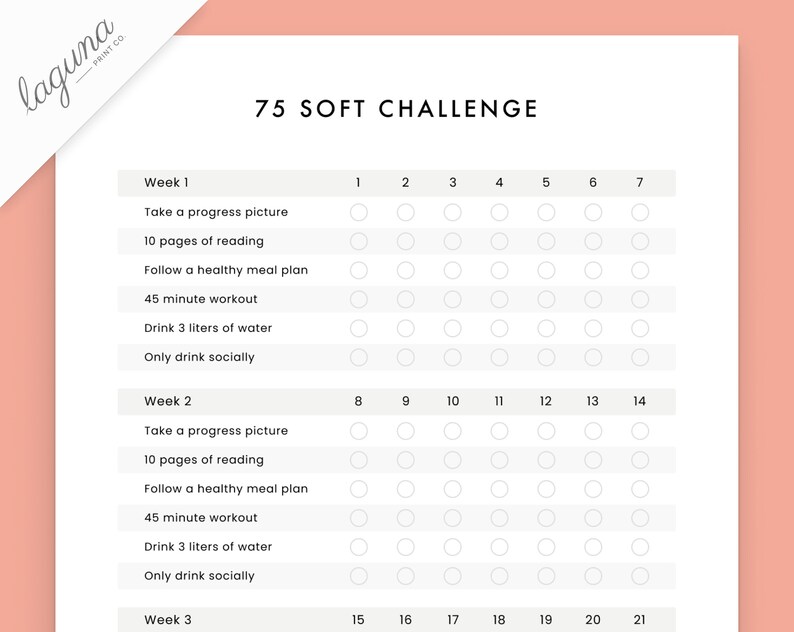 75 Soft Challenge Habit Tracker Printable, Instant Download, 75 Day ...