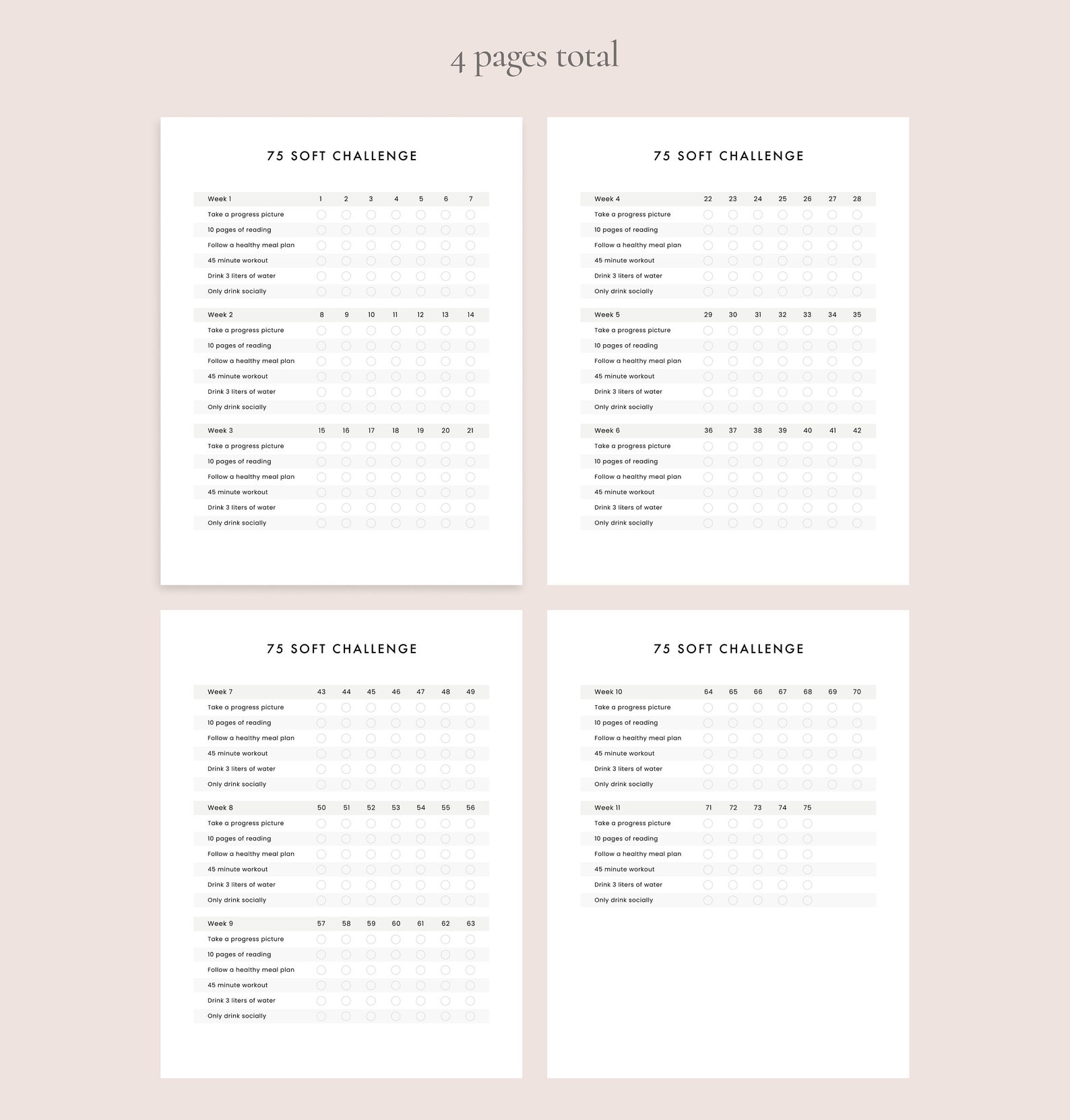75 Soft Challenge Habit Tracker Printable, Instant Download, 75 Day ...