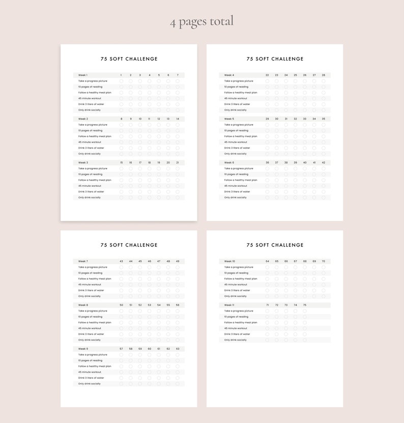 75 Soft Challenge Habit Tracker Printable, Instant Download, 75 Day ...
