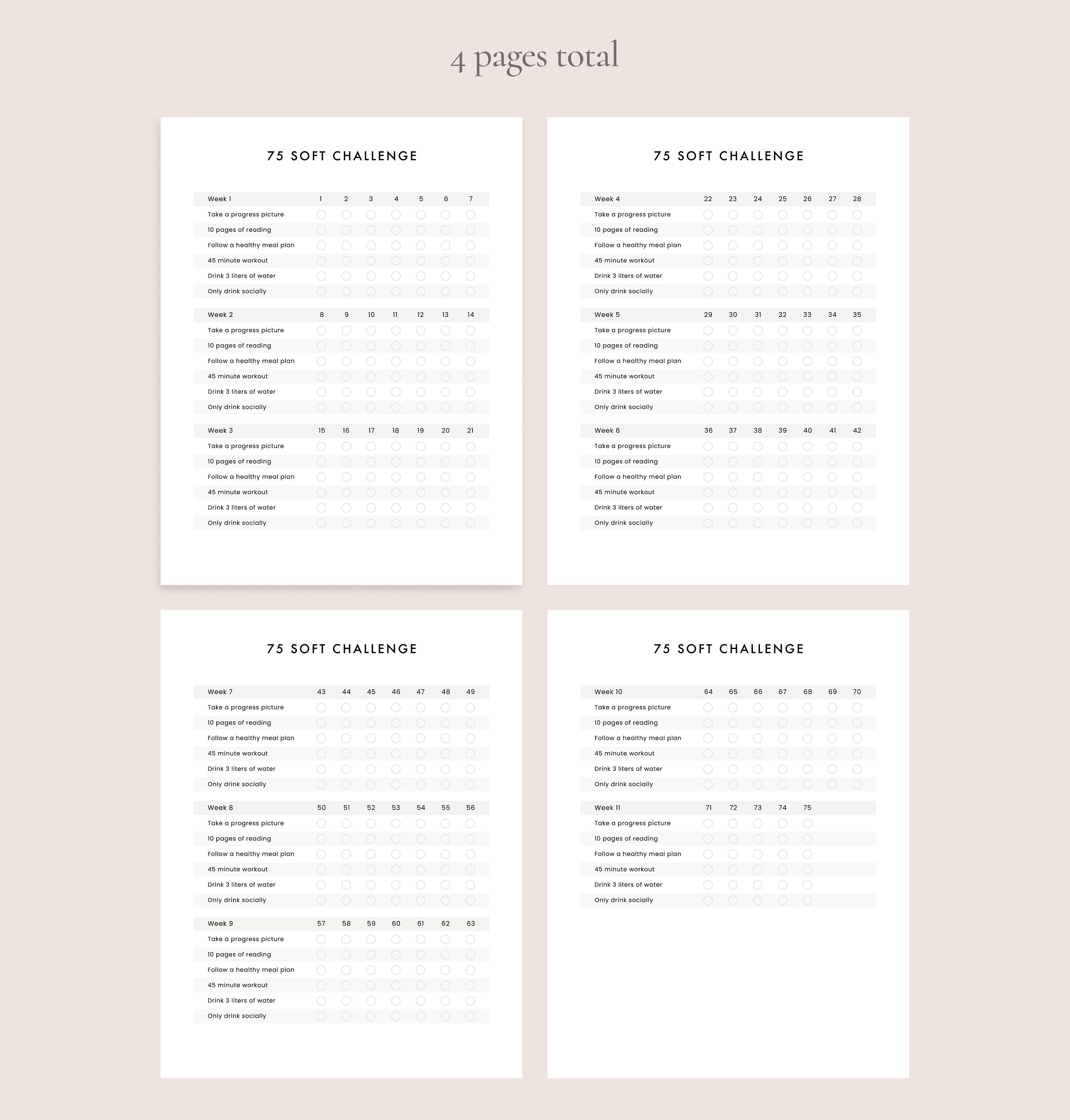 75 Soft Challenge Habit Tracker Printable, Instant Download, 75 Day ...