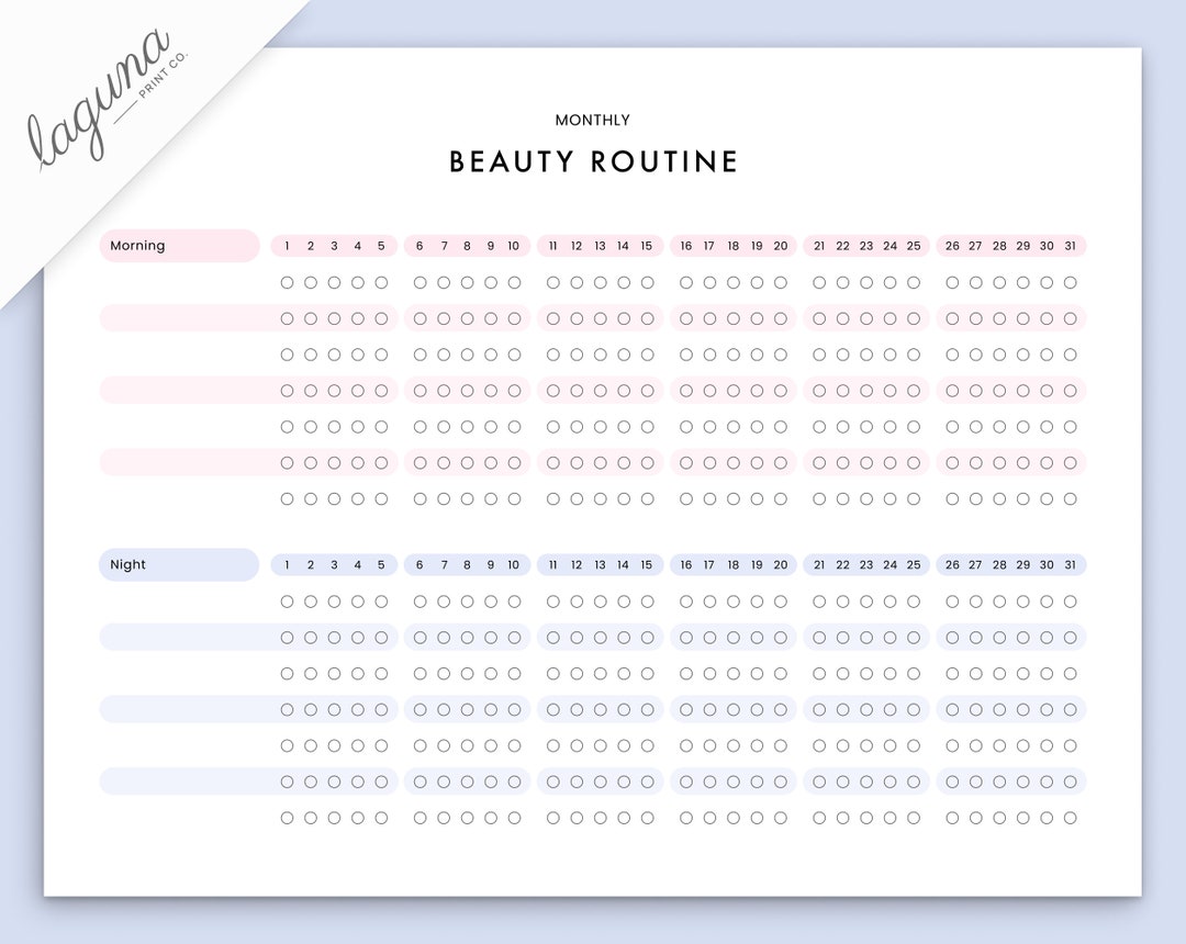 Monthly Beauty Skincare Tracker, Skincare Routine Printable, Self Care ...