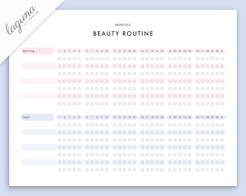 Monthly Beauty Skincare Tracker, Skincare Routine Printable, Self Care ...