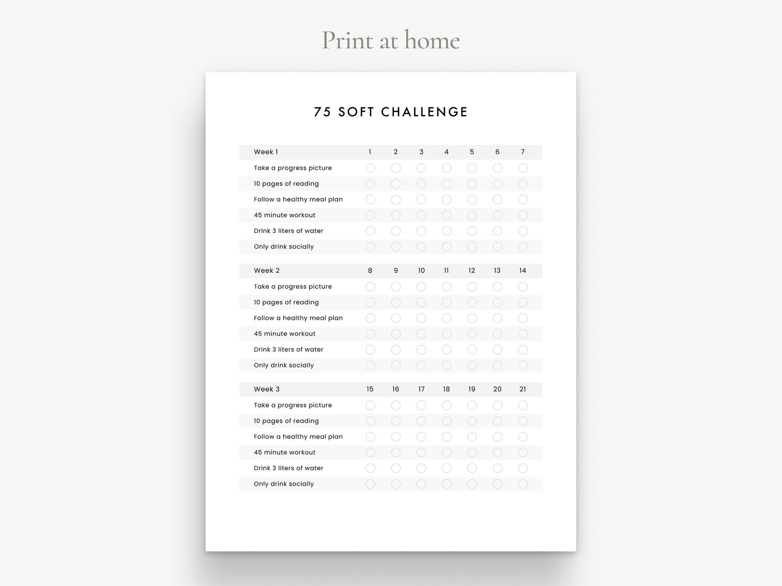 75 Soft Challenge Habit Tracker Printable, Instant Download, 75 Day ...