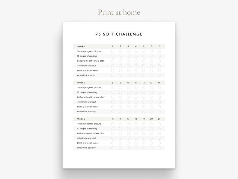 75 Soft Challenge Habit Tracker Printable, Instant Download, 75 Day ...
