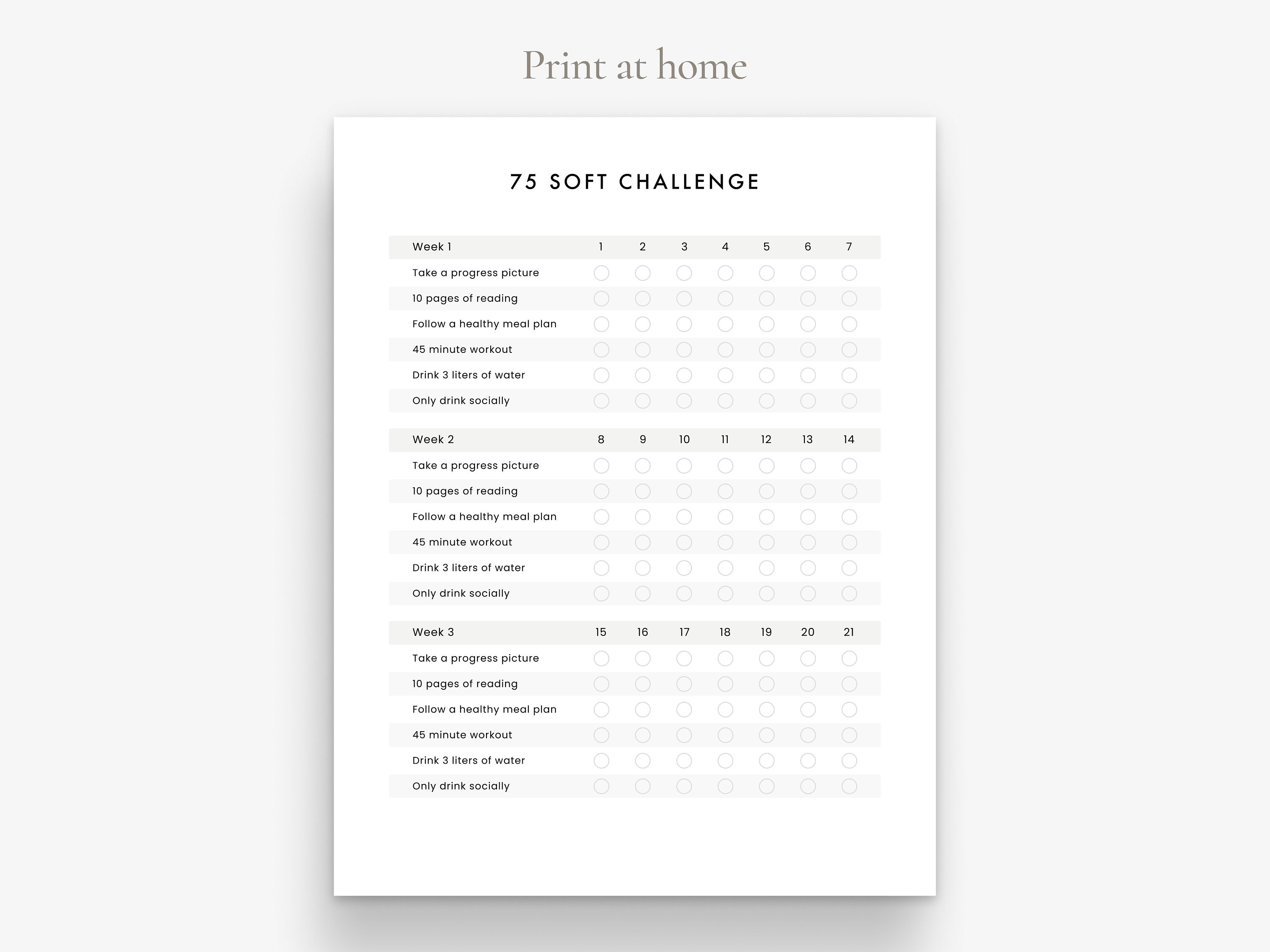 75 Soft Challenge Habit Tracker Printable, Instant Download, 75 Day ...