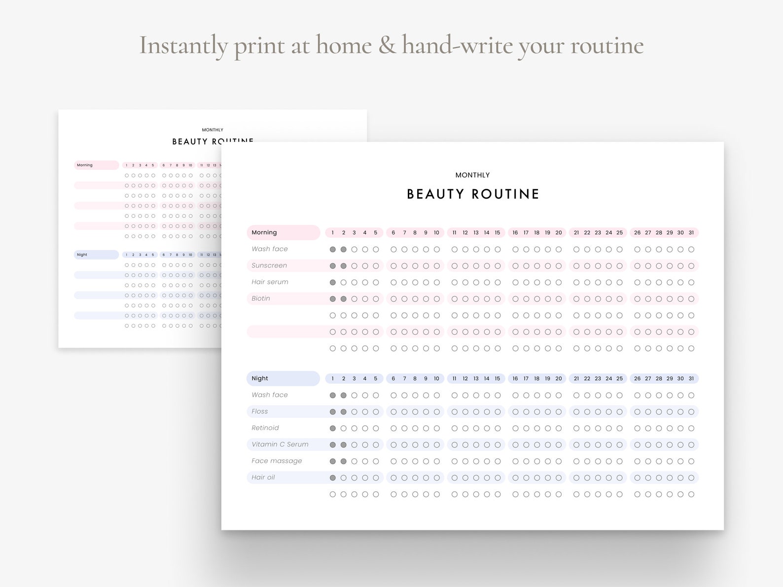 Monthly Beauty Skincare Tracker, Skincare Routine Printable, Self Care ...