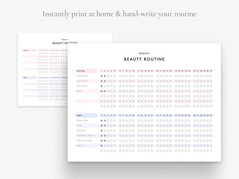 Monthly Beauty Skincare Tracker, Skincare Routine Printable, Self Care ...