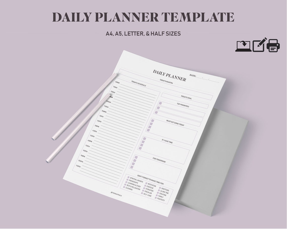 Simple Daily Planner Printable Fillable PDF Goal Setting - Etsy