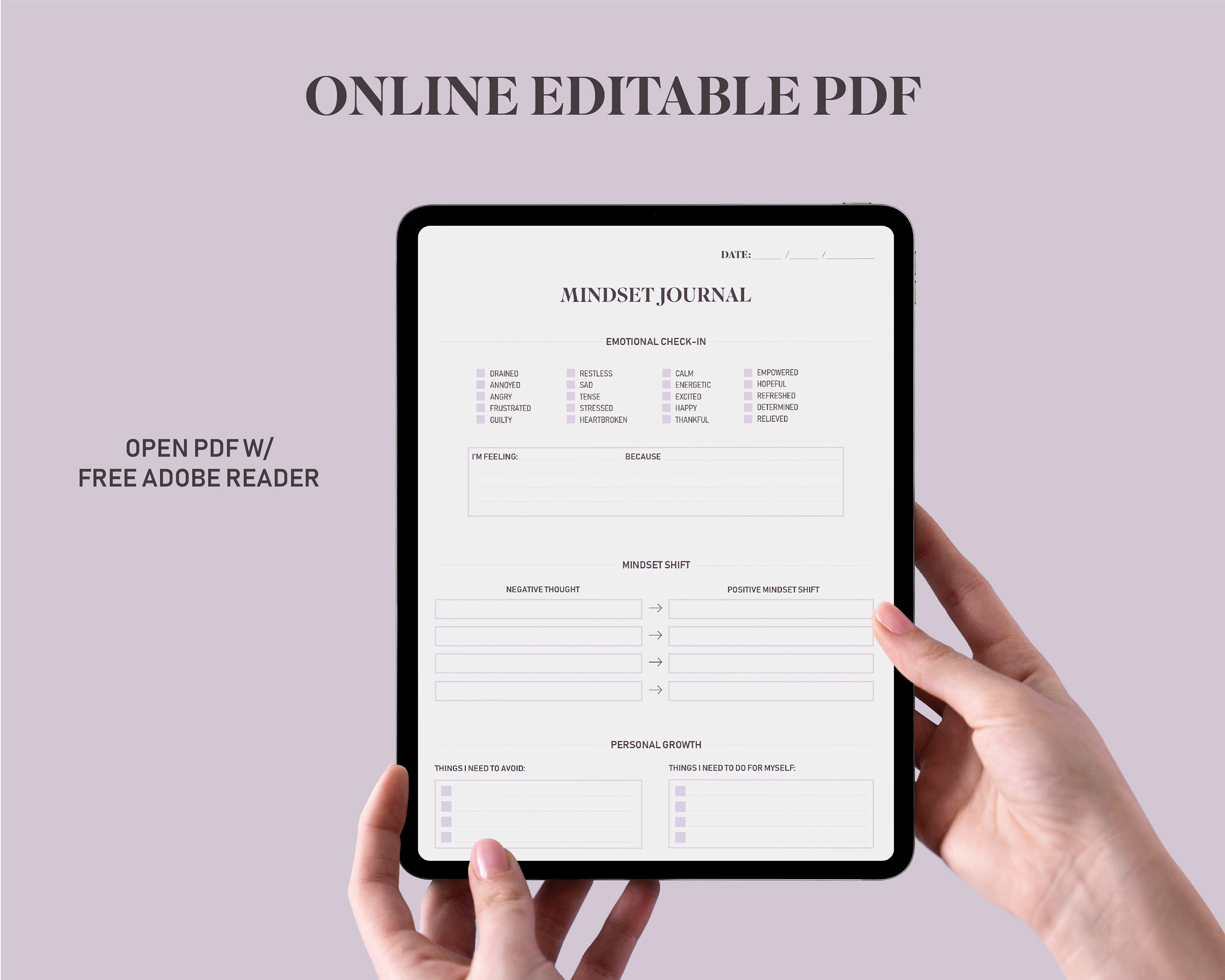 Mindset Daily Reflection Journal Printable Fillable PDF | Etsy