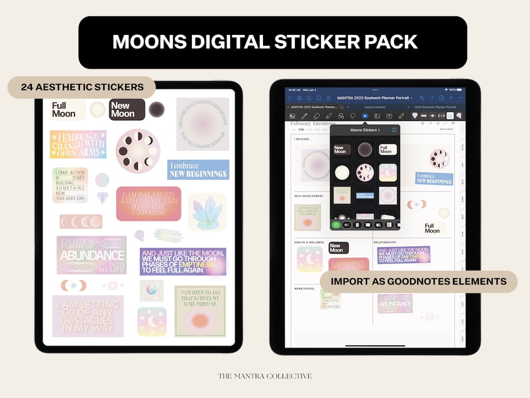 Moon Digital Stickers Aesthetic Cute iPad Stickers, Goodnotes ...