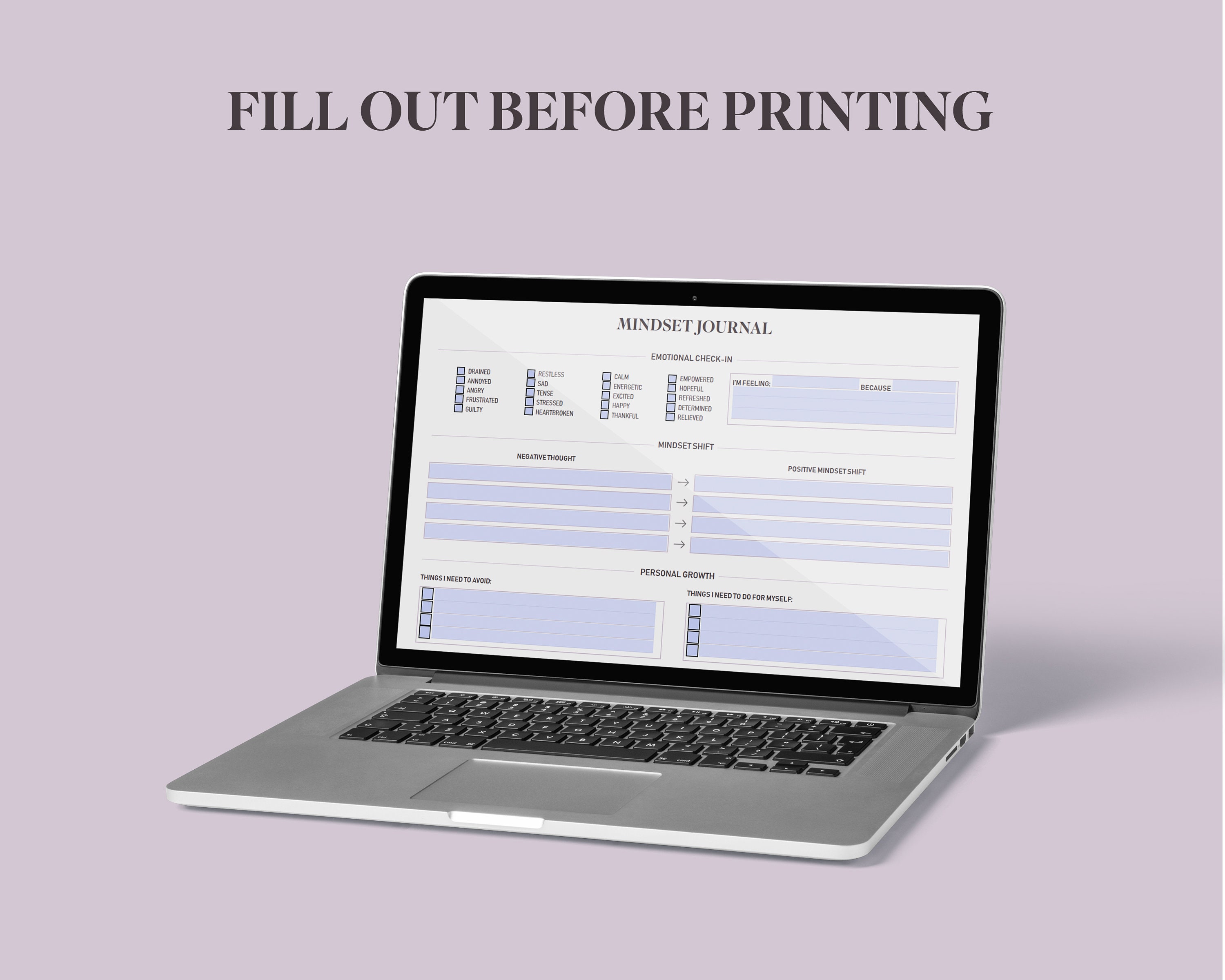 Mindset Daily Reflection Journal Printable Fillable PDF | Etsy