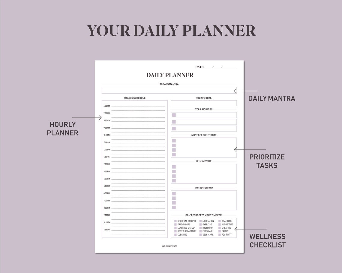 Simple Daily Planner Printable Fillable PDF Goal Setting - Etsy