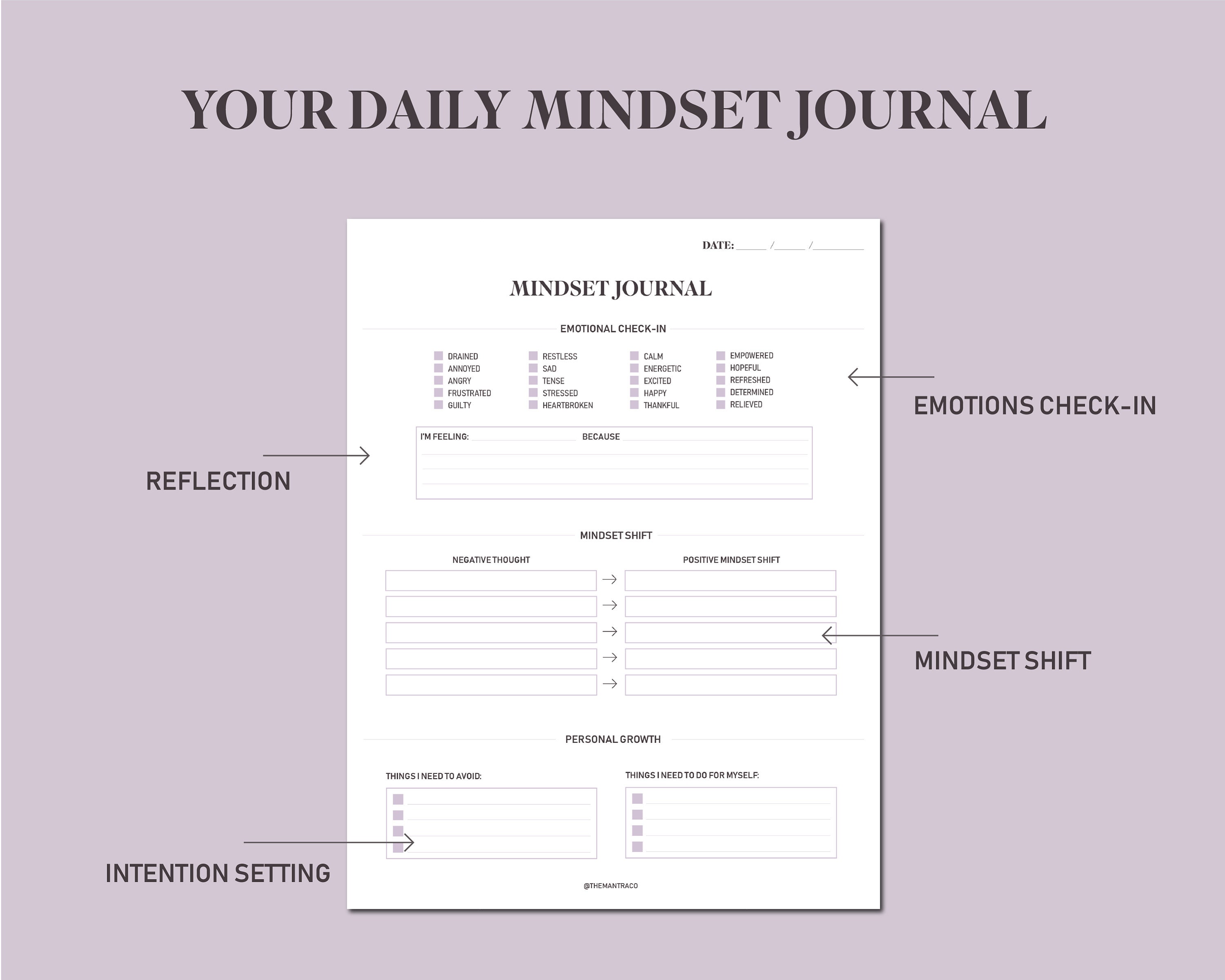 Mindset Daily Reflection Journal Printable Fillable PDF | Etsy