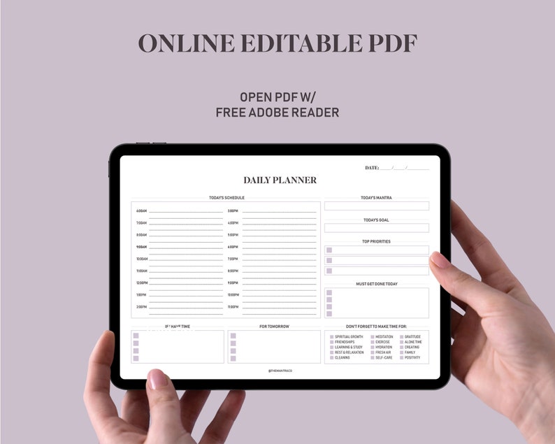 Simple Daily Planner Printable Fillable PDF Goal Setting - Etsy
