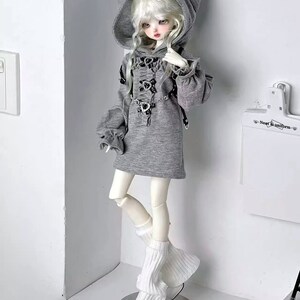 BJD Doll Clothes MSD MDD Kumako Cat Ear Long Hoodie With Chest Strap ...