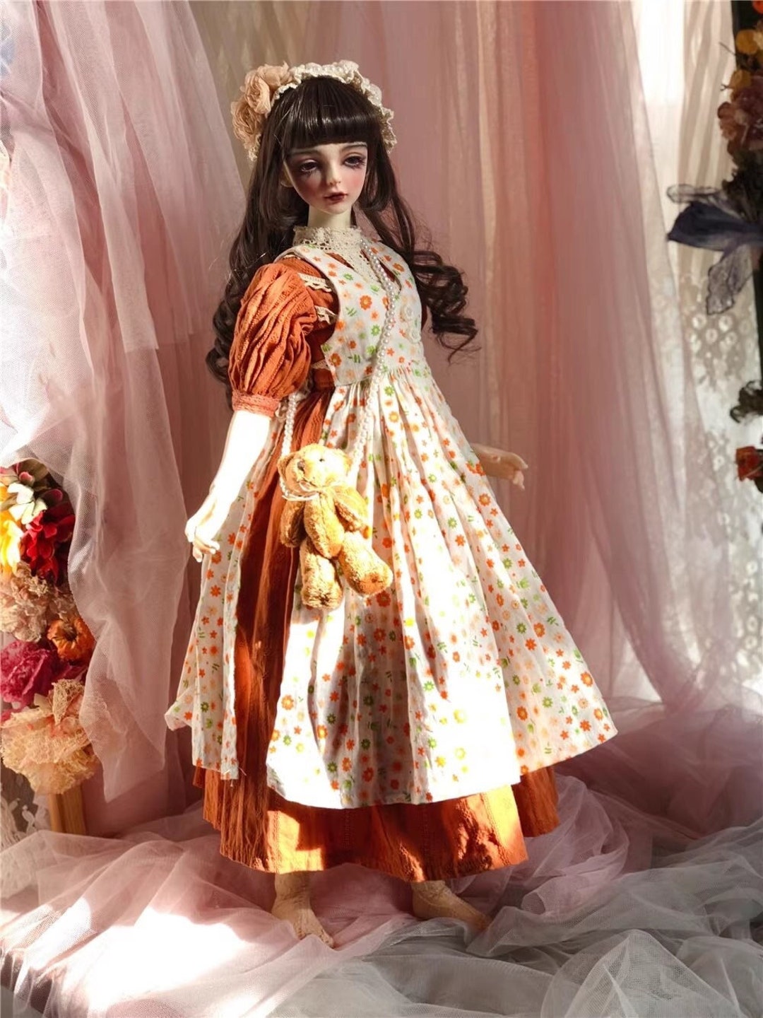 Floral BJD Doll Clothes Outfit Kumako Sd Msd Dress Headdress Bustle ...