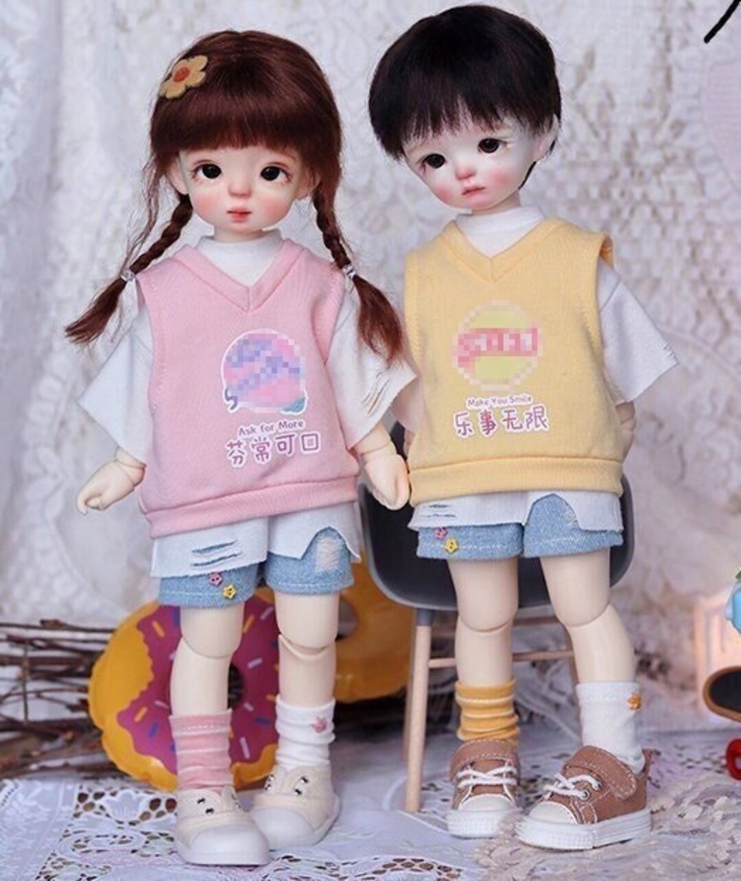 Yosd MSD MDD Shirt shorts Vest Socks Set for 1/6 1/4 BJD Doll Clothes ...