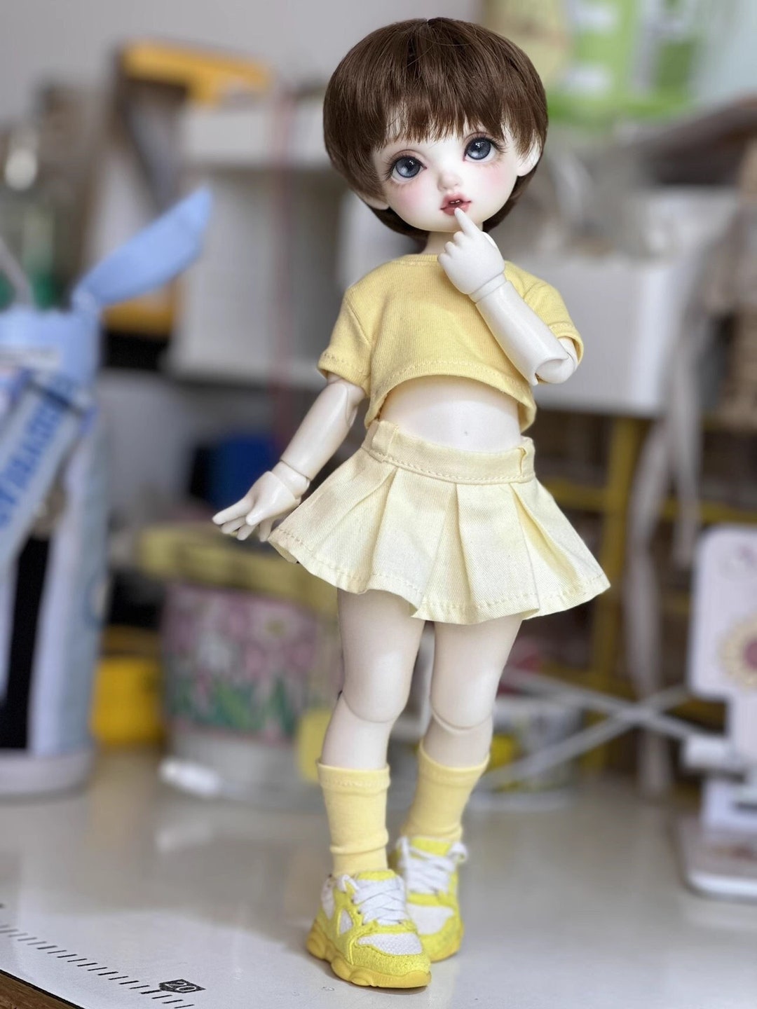 BJD Clothes Yosd MSD Kumako Crop Top Skirt socks Set for 1/4 1/5 1/6 ...