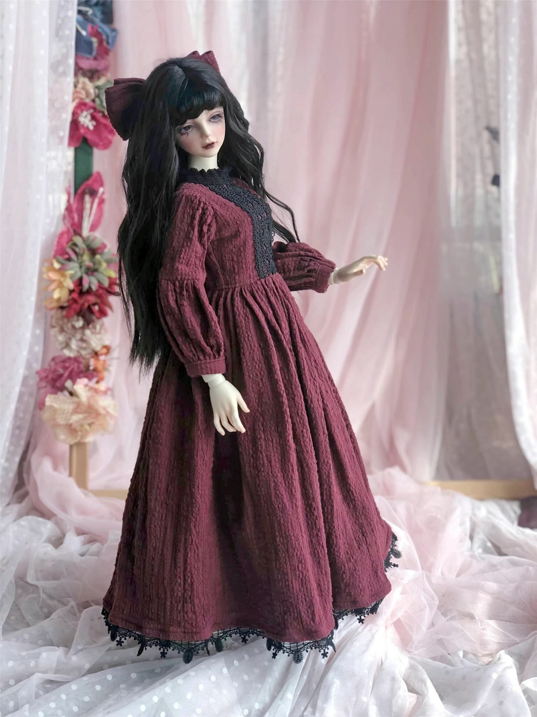BJD Doll Clothes Outfit Sd Msd Long Dress Headdress bustle Set for 1/2 ...