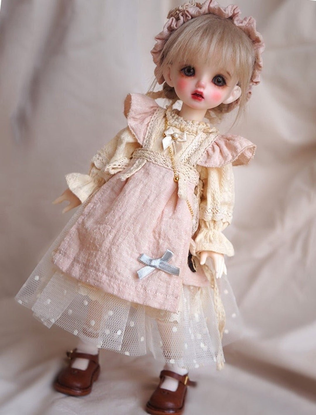 BJD Clothes Yosd Dress Apron Headdress Bagsocks Set for 1/3 1/4 1/6 BJD ...