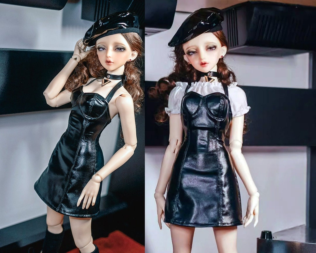 1/3 BJD Doll Clothes Leather Overall Dress Shirt Choker Necklace Knee ...