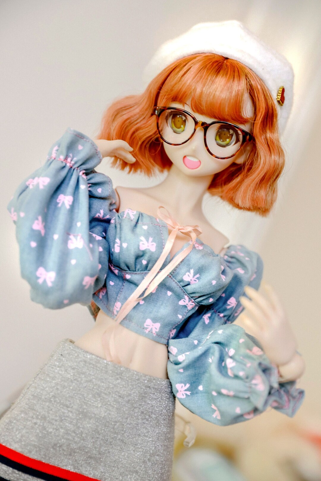 BJD Doll Clothes SD Puff Sleeve Crop Tops Skirts or Jeans Pants Set for 1/3 BJD SD13 SD16 Sdgr ...