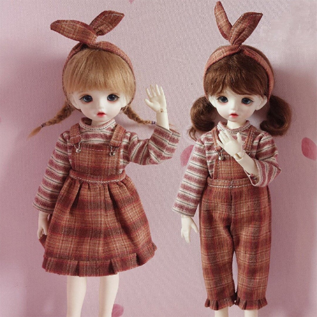 Yosd Suspender Dress & Striped T-shirt Hairband Set BJD Doll Clothes - Etsy