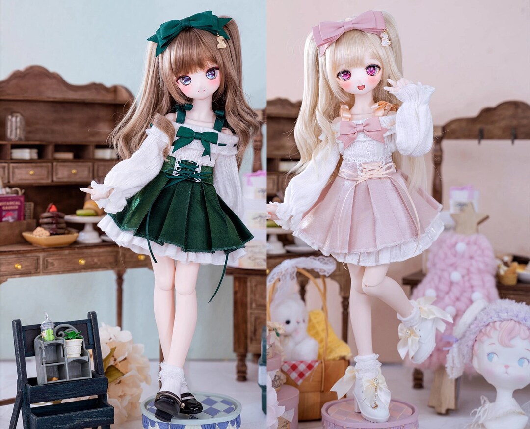BJD Doll Clothes MSD Mdd Kumako Shoulder Strap Sweater Skirt Headdress ...