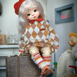 BJD Clothes Yosd MSD Sweatshirt Beret Hat Socks for 1/6 1/4 BJD Doll ...