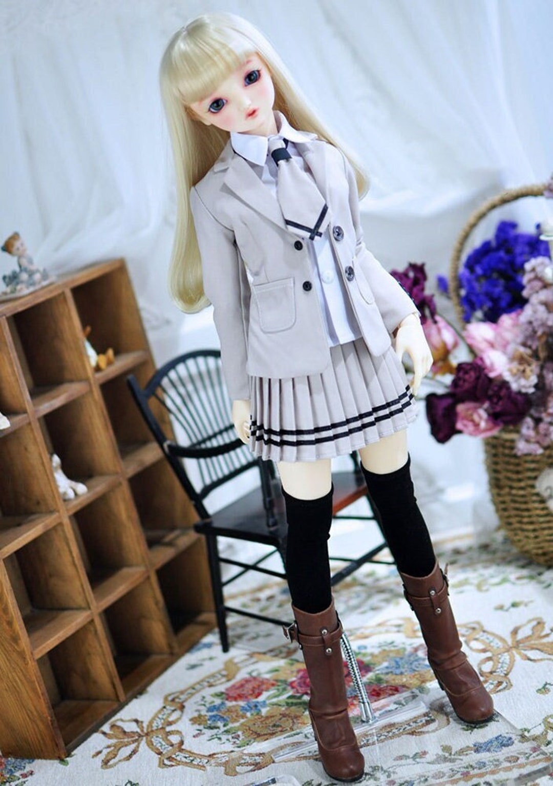 Bjd Doll Clothes SD Uniform Jacket Shirt Skirt Tie Knee Socks Set for 1 ...
