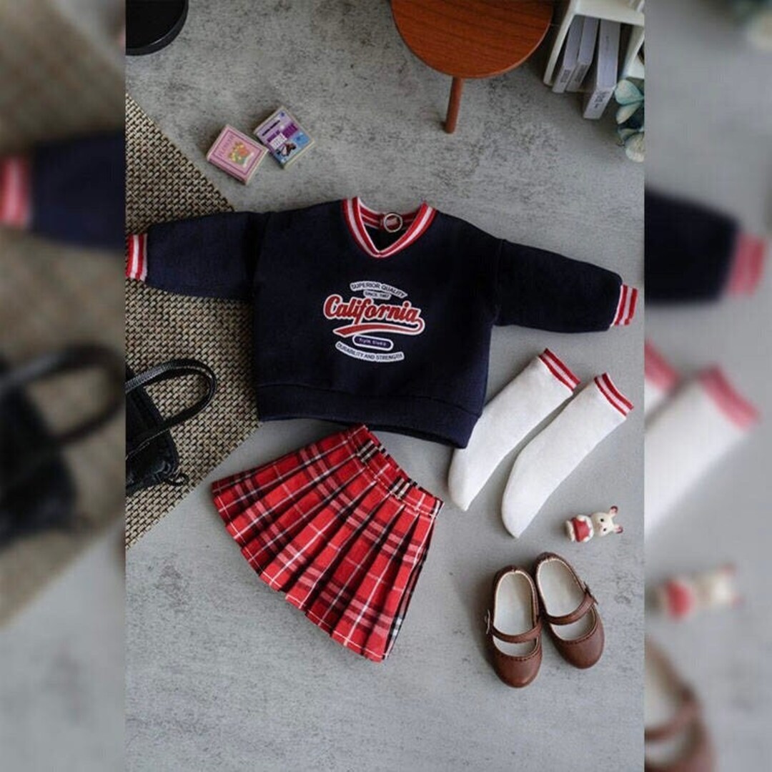 Yosd MSD Sweatshirt Plaid Pants or Pleated Skirt Set for 1/6 1/4 BJD ...