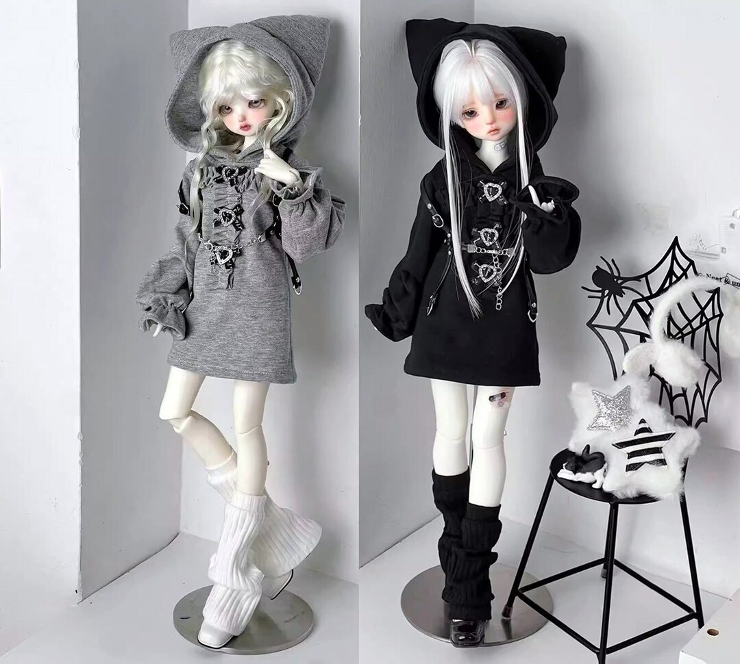 BJD Doll Clothes MSD MDD Kumako Cat Ear Long Hoodie With Chest Strap ...