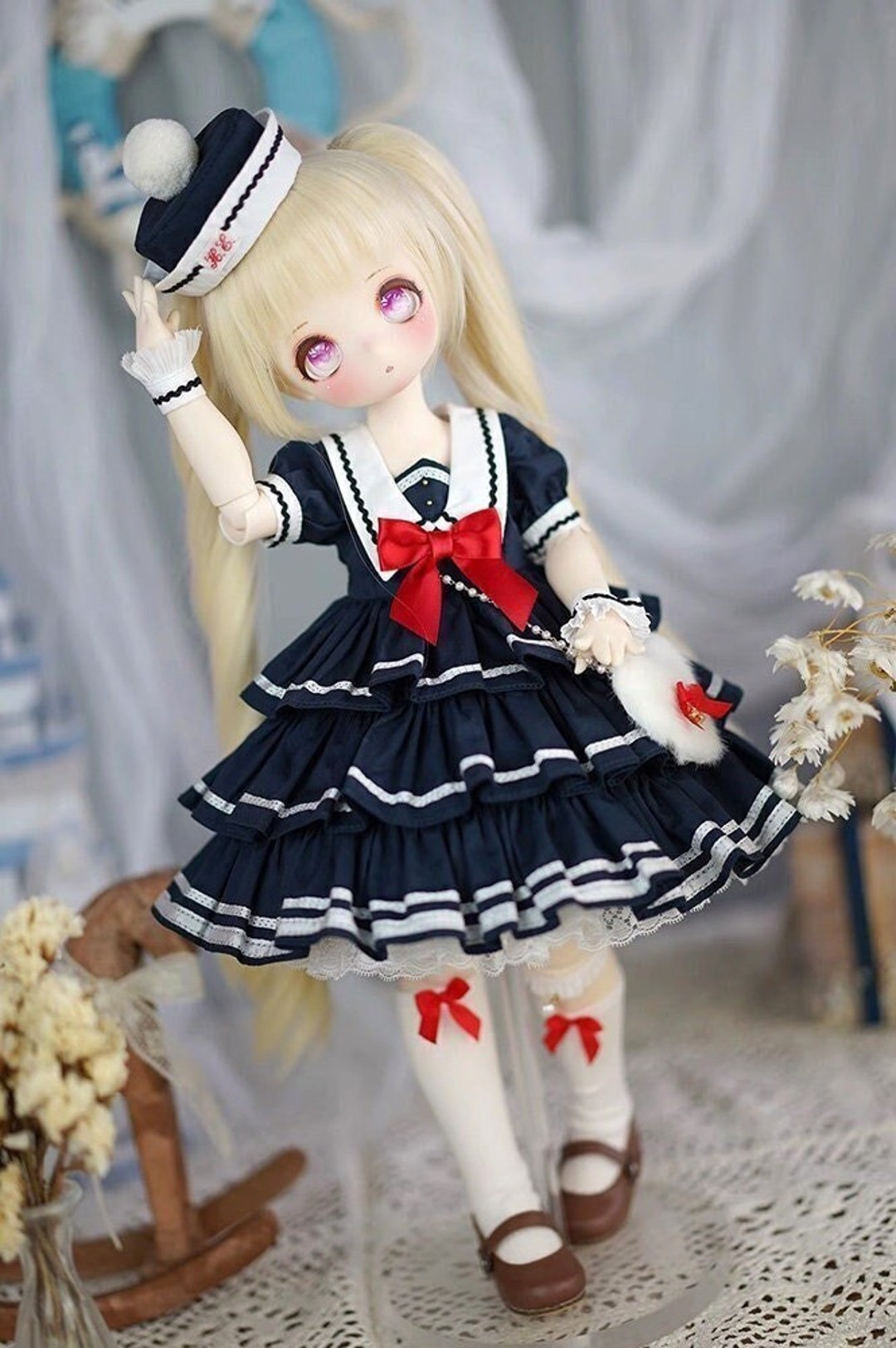 Bjd Doll Clothes MSD Kumako Dress Bustle Sleeves Socks Bag Set for 1/4 ...