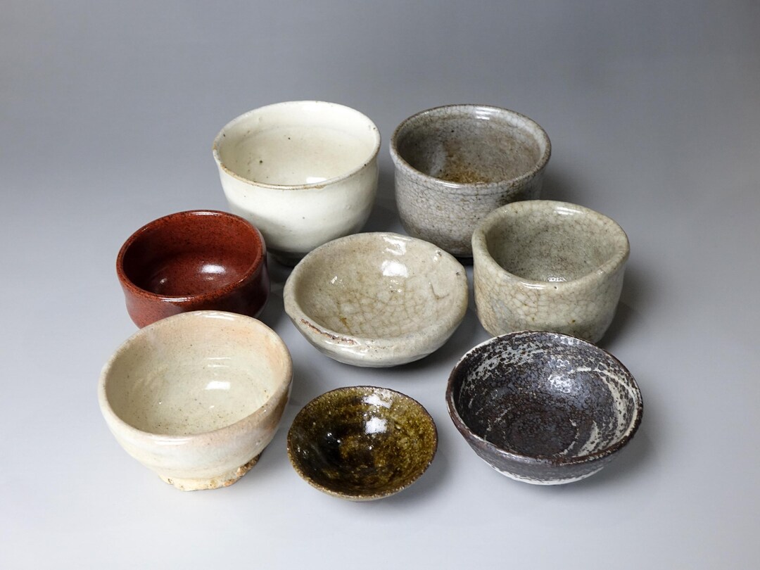 Set of 8 Sake Cups Featuring Kyo Ware, Hagi Ware, Karatsu Ware, and ...