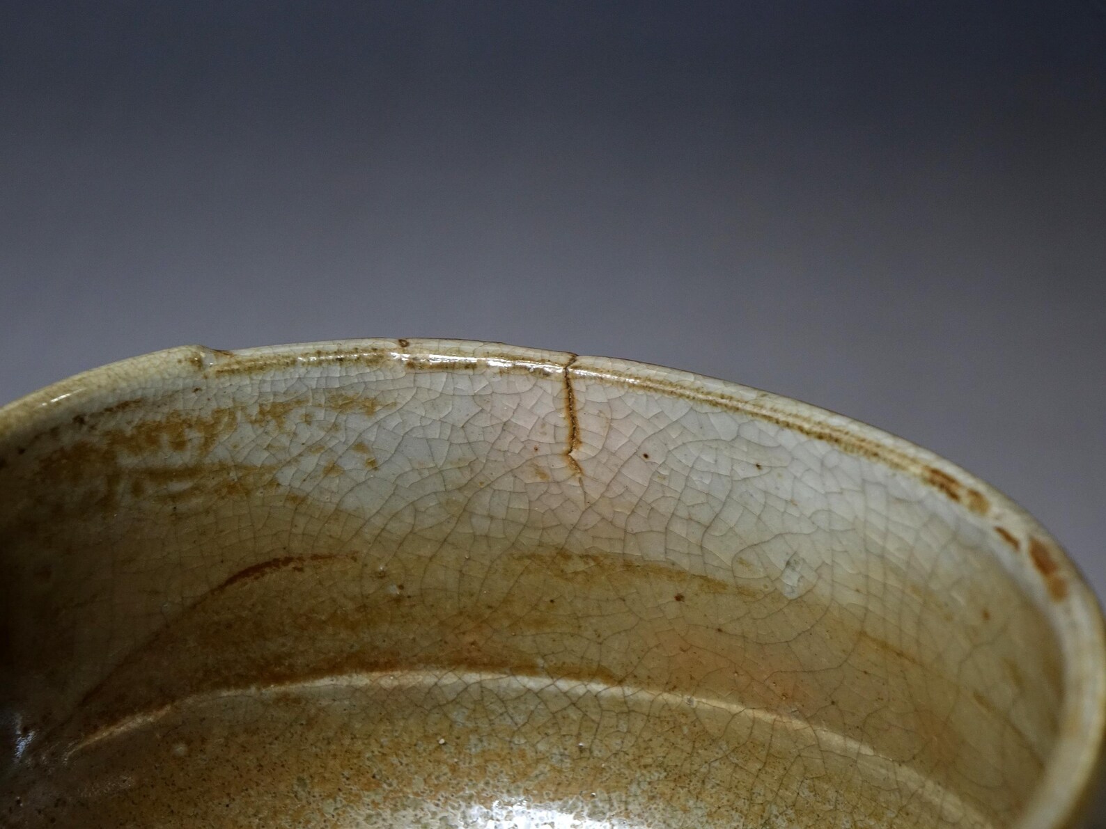 19th-century Ofukei Ware Tawara Tea Bowl With Crackled Glaze and Floral ...