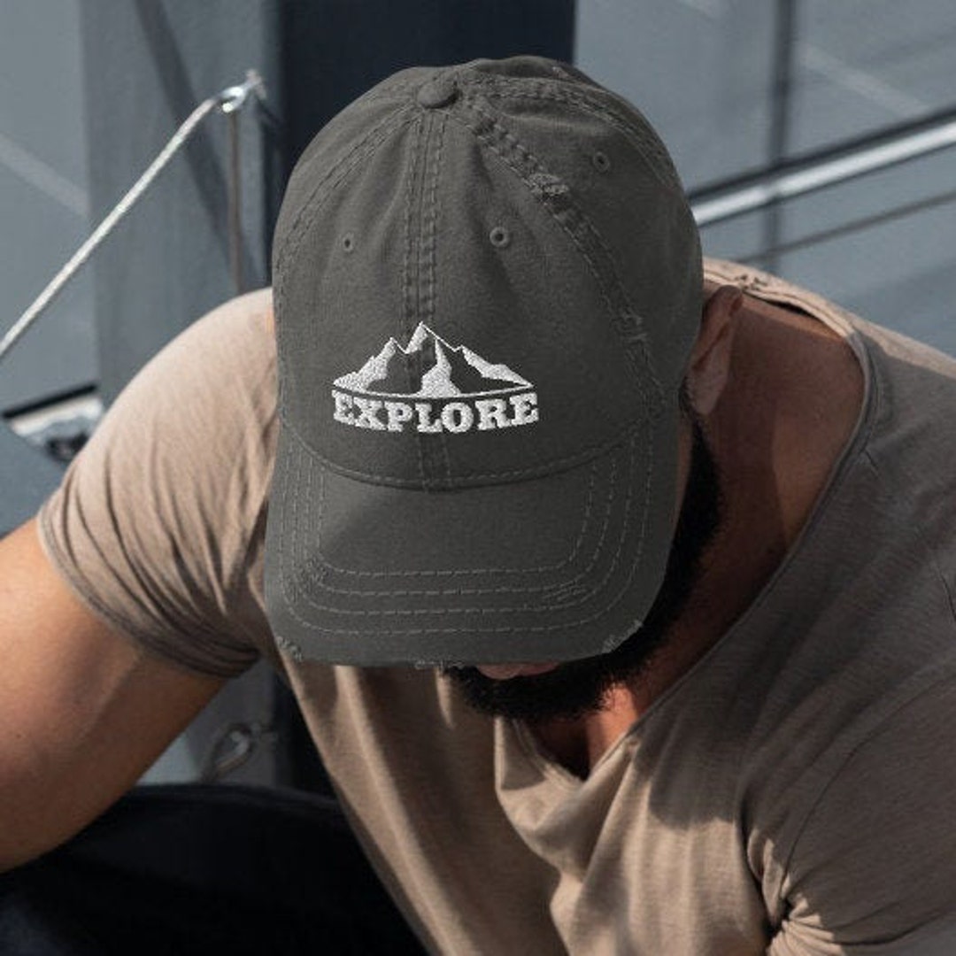 Explore Mountain Hat, Distressed Dad Hat, Embroidered Dad Hat, Camping ...