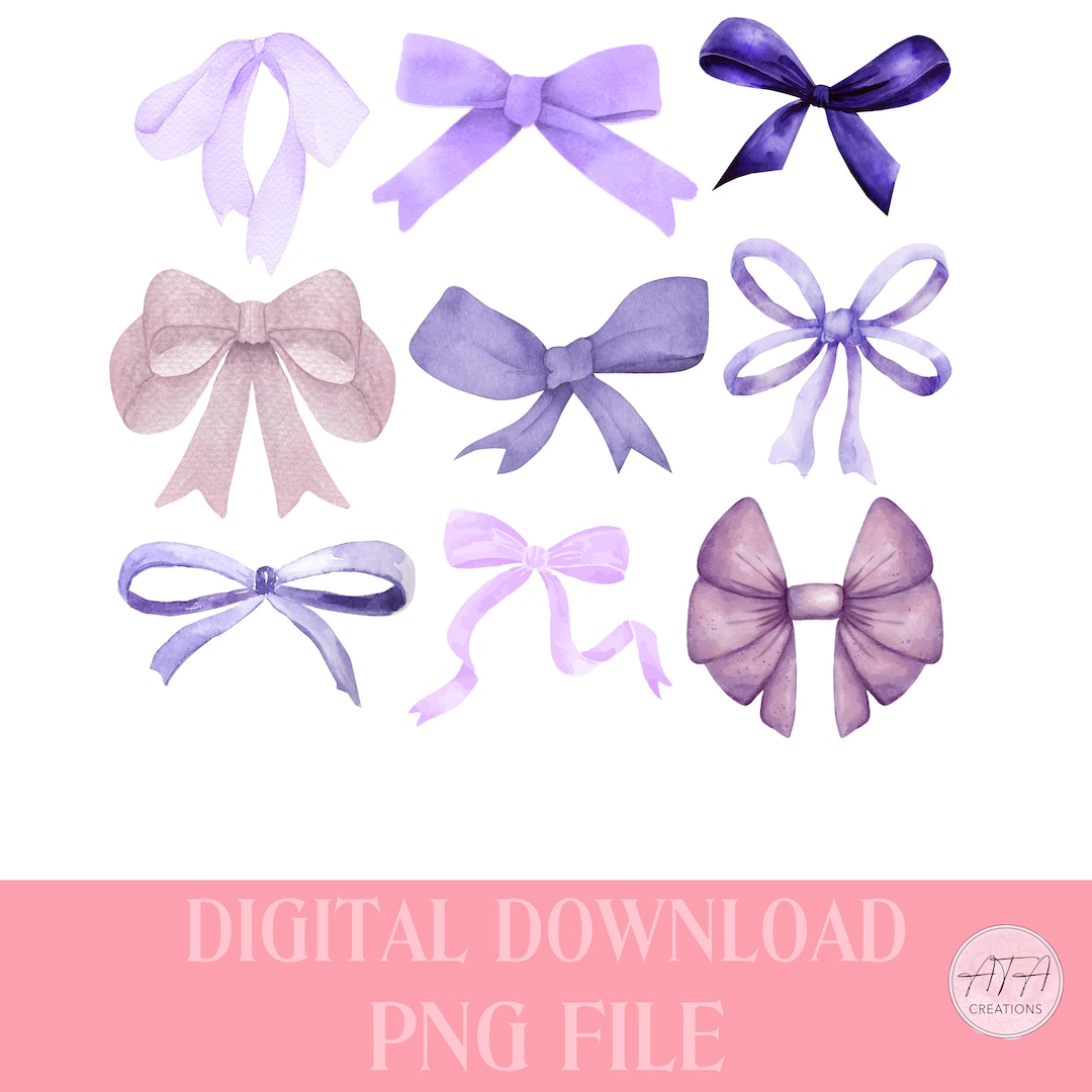 Coquette Valentines PNG, Bow PNG, Coquette PNG, Purple Bows Png, Soft ...
