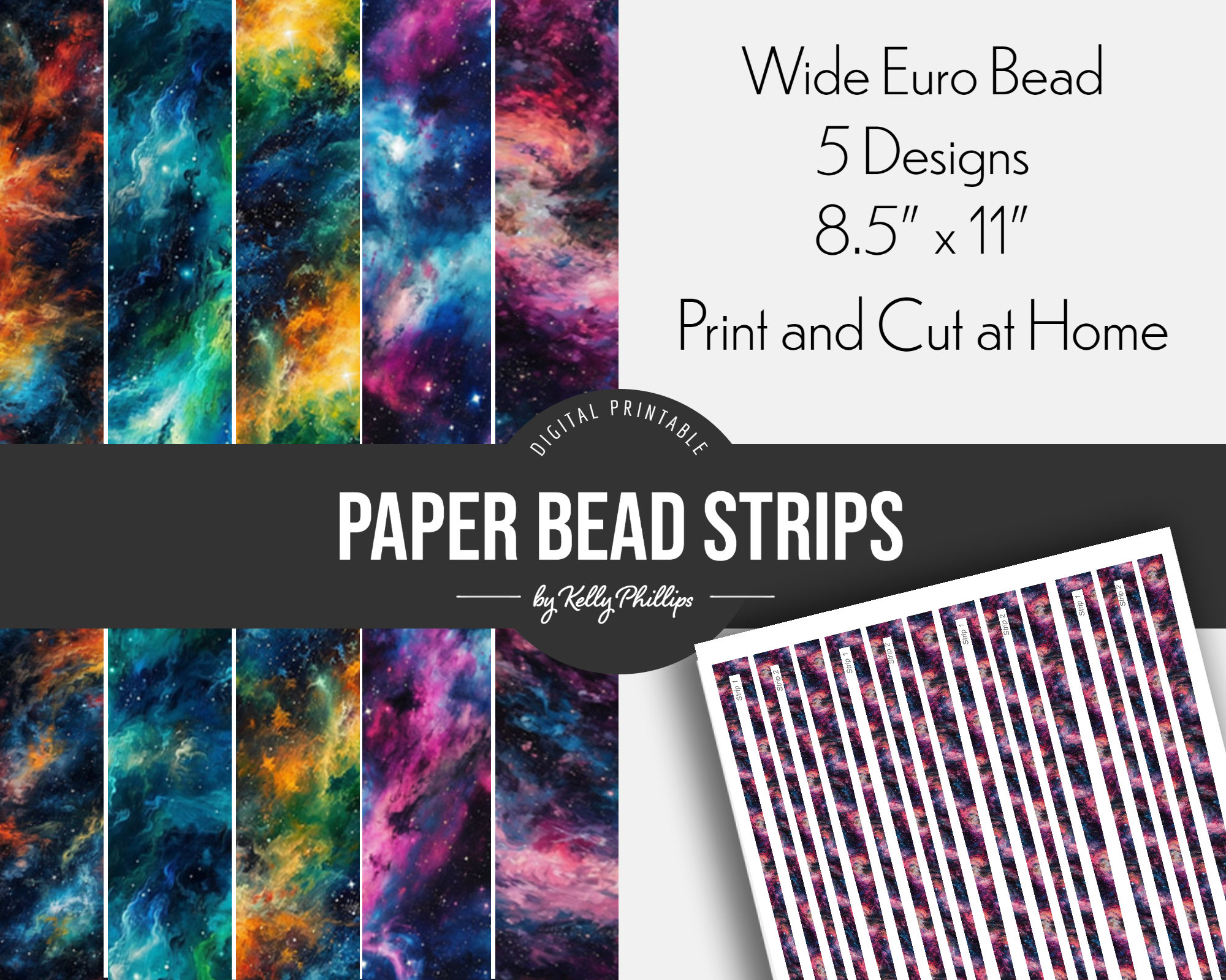 Galaxy Paintings | Printable Digital Paper Strips | Wide Euro Bead - Etsy