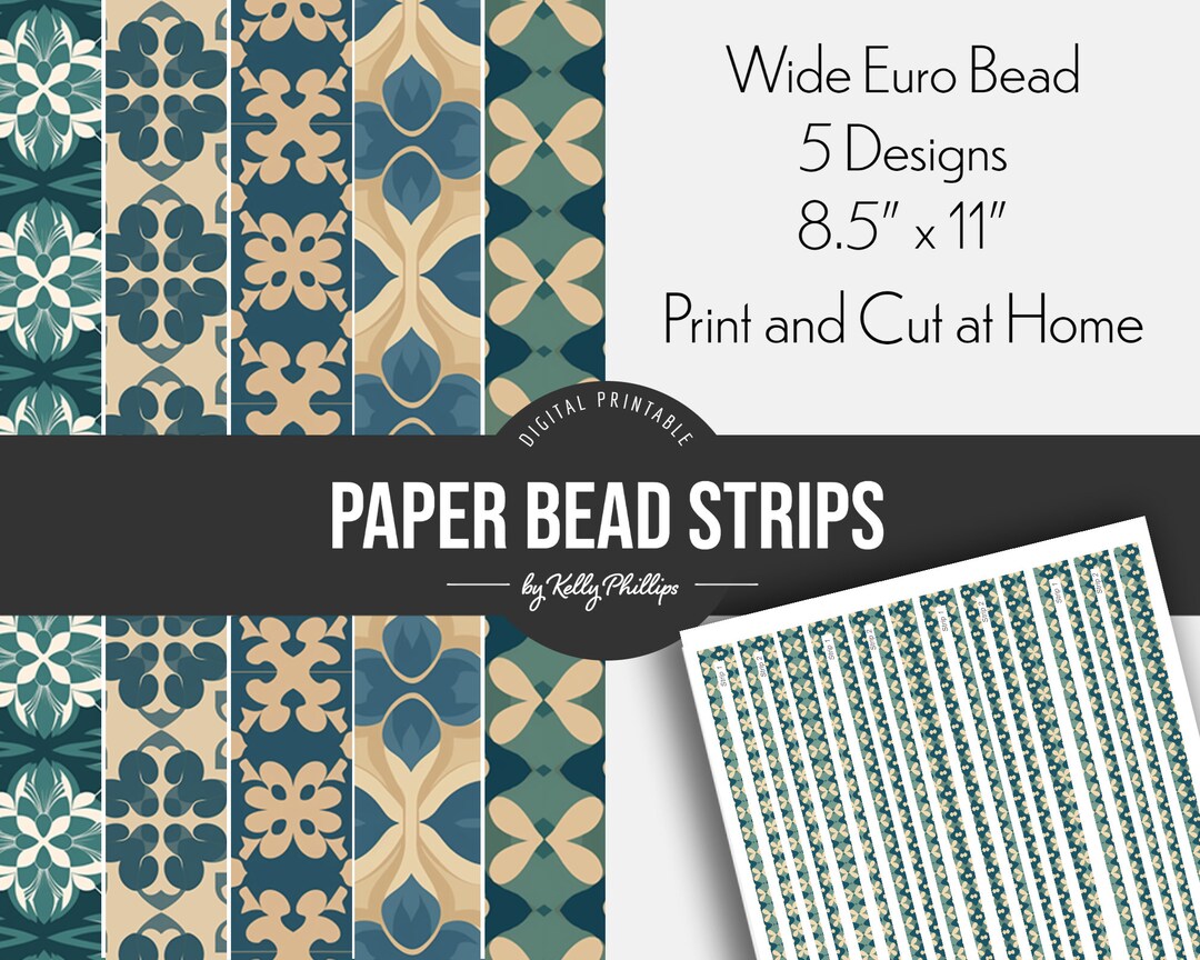 Cyan Cloverleaf Patterns | Printable Digital Paper Strips | Wide Euro ...
